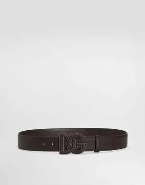 Dolce & Gabbana Deerskin-print Calfskin Belt With Logo Print Belts - Brown