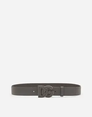 Dolce & Gabbana Deerskin-print Calfskin Belt With Dg Logo - Grey