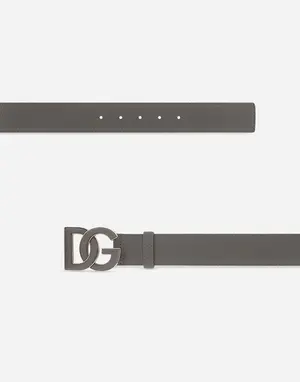 Dolce & Gabbana Deerskin-print Calfskin Belt With Logo Print Belts - Grey