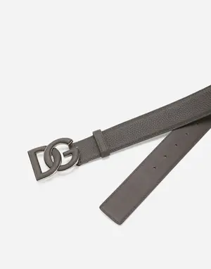 Dolce & Gabbana Deerskin-print Calfskin Belt With Logo Print Belts - Grey