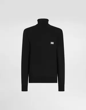 Dolce & Gabbana Wool Turtle-neck Sweater With Branded Tag Sweaters And Cardigans Wool - Black