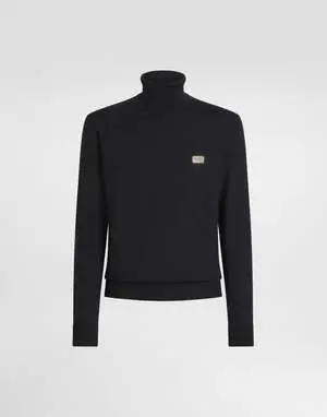 Dolce & Gabbana Wool Turtle-neck Sweater With Branded Tag Sweaters And Cardigans Wool - Blue