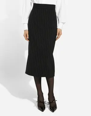 Dolce & Gabbana Pinstriped Wool Calf-length Skirt