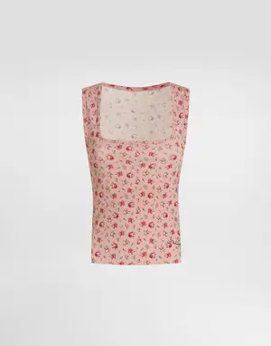 Dolce & Gabbana Small Rose-print Viscose Tank Top T-shirts And Sweatshirts - Multicolor