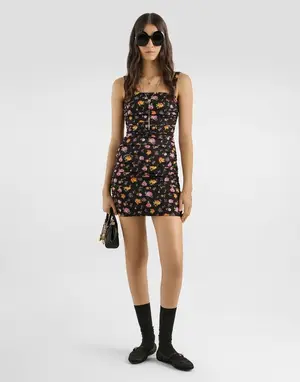 Dolce & Gabbana Rose Bouquets-print Draped Charmeuse Dress - Multicolor