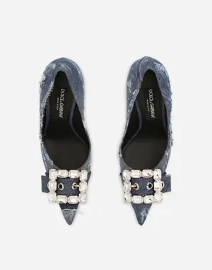 Dolce & Gabbana Patchwork Denim Pumps With Rhinestone Buckle Pumps And Slingback Denim