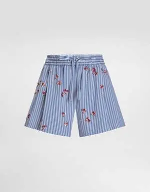 Dolce & Gabbana Crystal Flower-print Cotton Shorts Pants And Shorts Multi-colored - Multicolor
