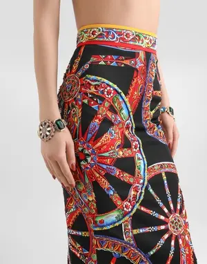 Dolce & Gabbana Carretto-print Embellished Charmeuse Maxi Skirt