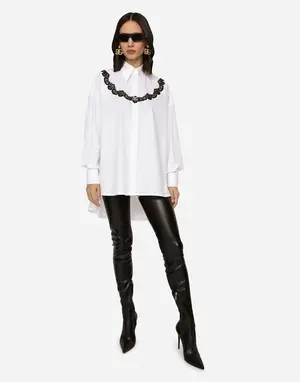 Dolce & Gabbana Oversize Poplin Shirt With Lace Inserts
