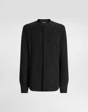 Dolce & Gabbana Martini Shirt In Silk Jacquard With Logo Shirts - Black