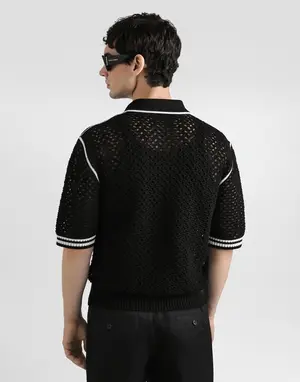 Dolce & Gabbana Crochet Effect Cotton Polo Shirt Sweaters And Cardigans Multi-colored