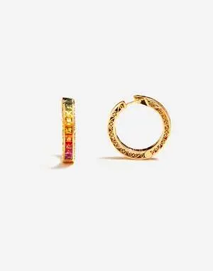 Dolce & Gabbana 18 Karat Yellow Hoop Earrings With Multicoloured Sapphires