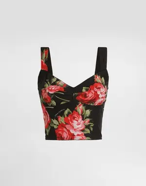 Dolce & Gabbana Rose Bouquet-print Cotton Bustier Top Shirts And Tops - Multicolor