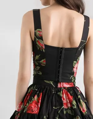 Dolce & Gabbana Rose Bouquet-print Cotton Bustier Top Shirts And Tops - Multicolor