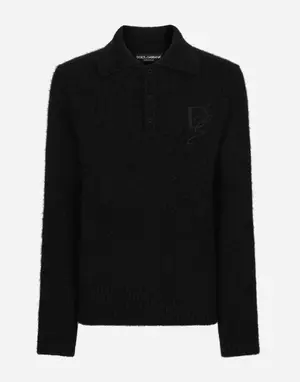Dolce & Gabbana Long-sleeved Wool Polo Shirt With Embroidered Logo - Grey