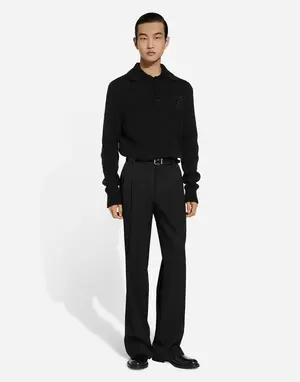 Dolce & Gabbana Long-sleeved Wool Polo Shirt With Embroidered Logo - Grey