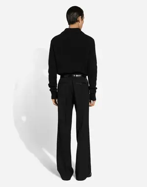 Dolce & Gabbana Long-sleeved Wool Polo Shirt With Embroidered Logo - Grey