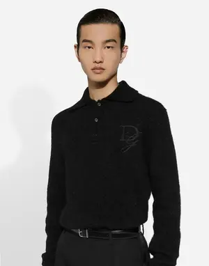 Dolce & Gabbana Long-sleeved Wool Polo Shirt With Embroidered Logo - Grey