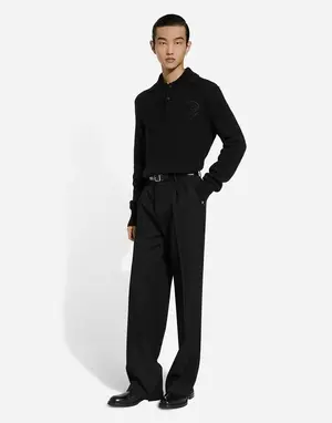 Dolce & Gabbana Long-sleeved Wool Polo Shirt With Embroidered Logo - Grey