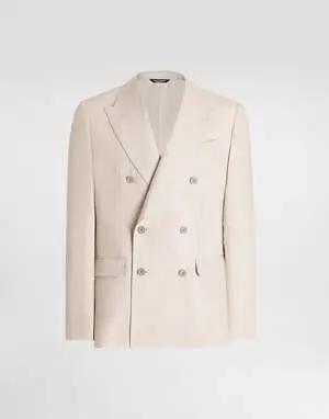 Dolce & Gabbana Double-breasted Linen Fabric Jacket Suits And Blazers - Beige