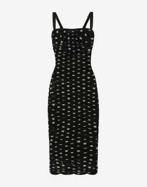 Dolce & Gabbana Tulle Calf-length Sheath Dress With Draping And Polka-dot Dresses - Print