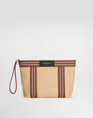 Dolce & Gabbana Essenza Raffia And Smooth Leather Toiletry Bag - Multicolor