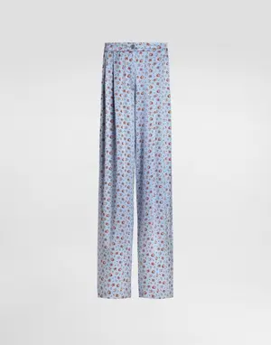 Dolce & Gabbana Small Rose-print Wide Silk Trousers Pants And Shorts - Multicolor