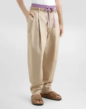 Dolce & Gabbana Beige Hemp And Silk Trousers With Tweed Effect
