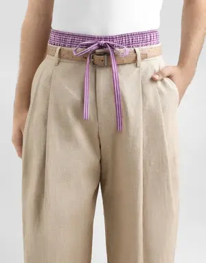 Dolce & Gabbana Beige Hemp And Silk Trousers With Tweed Effect