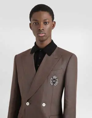 Dolce & Gabbana Double-breasted Linen Jacket With Patch Suits And Blazers - Brown