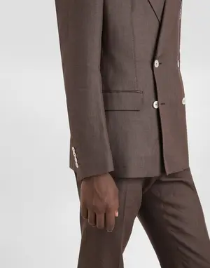 Dolce & Gabbana Double-breasted Linen Jacket With Patch Suits And Blazers - Brown