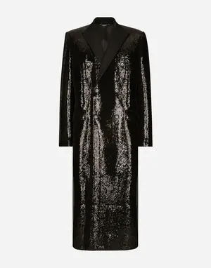 Dolce & Gabbana Sequined Double-breasted Coat Coats And Jackets Scuba - Black