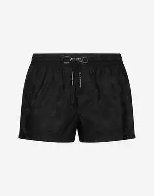 Dolce & Gabbana Short Swim Trunks With Jacquard Dg Monogram Beachwear Satin - Black