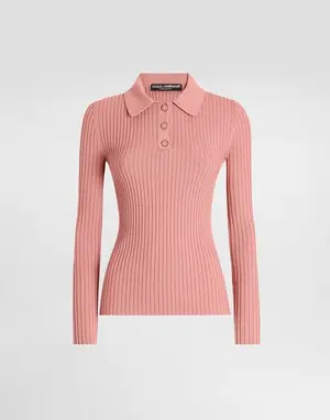 Dolce & Gabbana Ribbed Wool Polo-style Sweater Sweaters And Cardigans - Pink