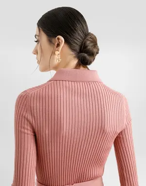Dolce & Gabbana Ribbed Wool Polo-style Sweater Sweaters And Cardigans - Pink