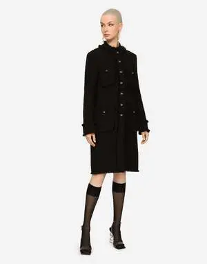 Dolce & Gabbana Textured Button-detailed Long Sleeve Coat - Black