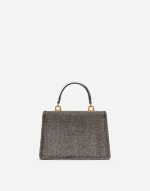 Dolce & Gabbana Small Devotion Bag In Mordore Nappa Leather With Rhinestone Detailing Handbags - Silver