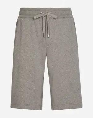 Dolce & Gabbana Jersey Jogging Shorts With Logo Tag Pants And Shorts Gray Cotton - Grey