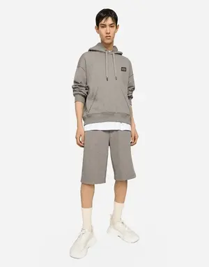 Dolce & Gabbana Cotton Jersey Jogging Shorts With Logo Tag - Grey