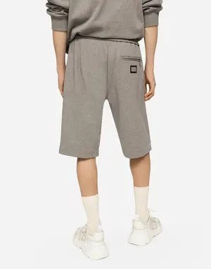 Dolce & Gabbana Cotton Jersey Jogging Shorts With Logo Tag - Grey
