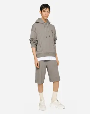 Dolce & Gabbana Cotton Jersey Jogging Shorts With Logo Tag - Grey