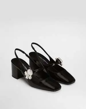 Dolce & Gabbana Polished Calfskin Slingback Pumps With Embellishment - Black