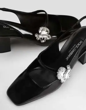 Dolce & Gabbana Polished Calfskin Slingback Pumps With Embellishment - Black