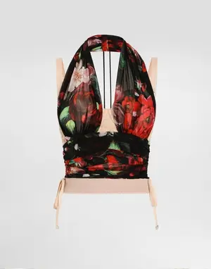 Dolce & Gabbana Marquisette And Chiffon Corset Top With Floral Shirts And Tops - Print