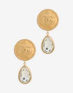 Dolce & Gabbana Earrings With Logo Coin And Rhinestone Pendants Bijoux Metal - Gold