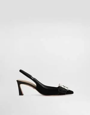 Dolce & Gabbana Velvet Slingbacks With Bejeweled Buckle Pumps And Slingback - Black
