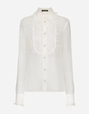 Dolce & Gabbana Silk Organza Shirt With Ruffle Detail - White