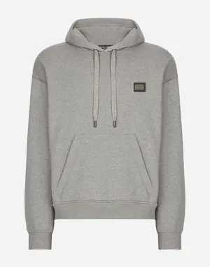Dolce & Gabbana Jersey Hoodie With Branded Tag Sweatshirts Gray Cotton - Grey