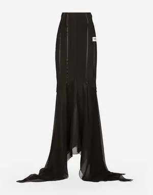 Dolce & Gabbana Long Silk Skirt With Mermaid Ruffle Skirts Silk - Black