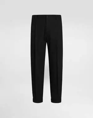 Dolce & Gabbana Cotton Gabardine Pants With Double Darts - Black